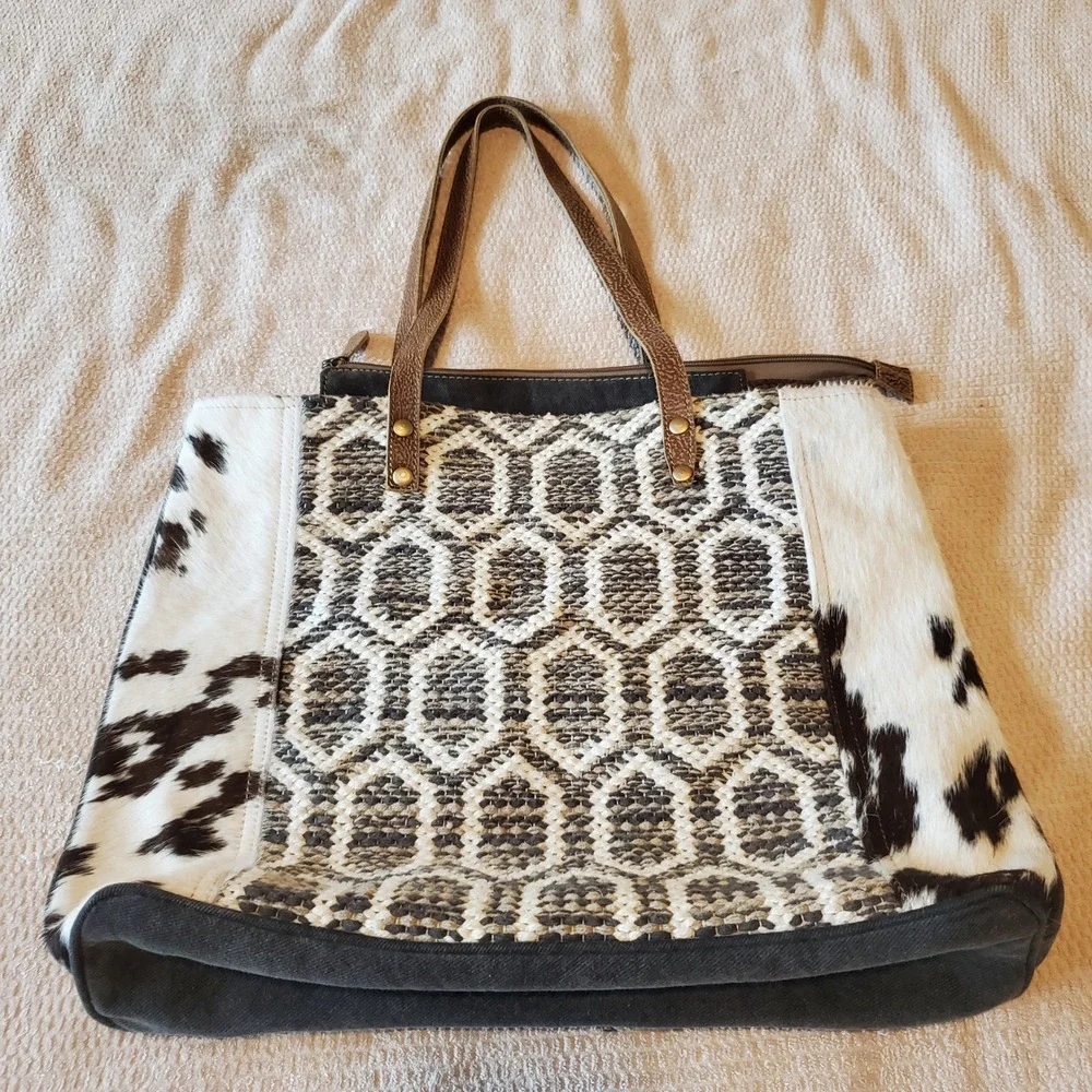 Myra Bag | Bags | Myra Bag Cowhide Canvas Geometric Large Tote Shoulder ...